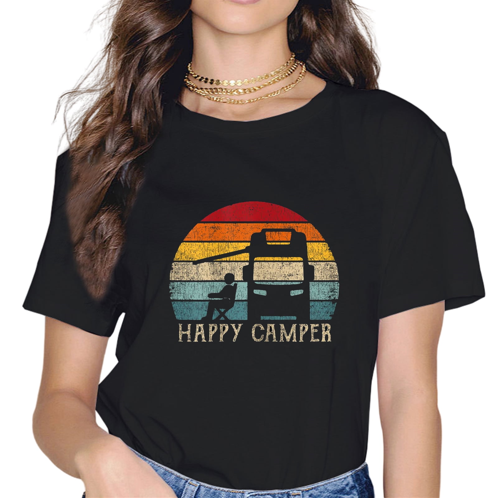 Happy Camper RV Camping Shirt Retro Sun 70s 81s Fashion Short Sleeve ...