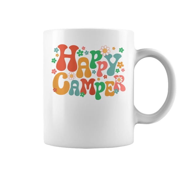 Happy Camper Retro Summer Camp Camping Trip Womens Girls Coffee Mugs ...
