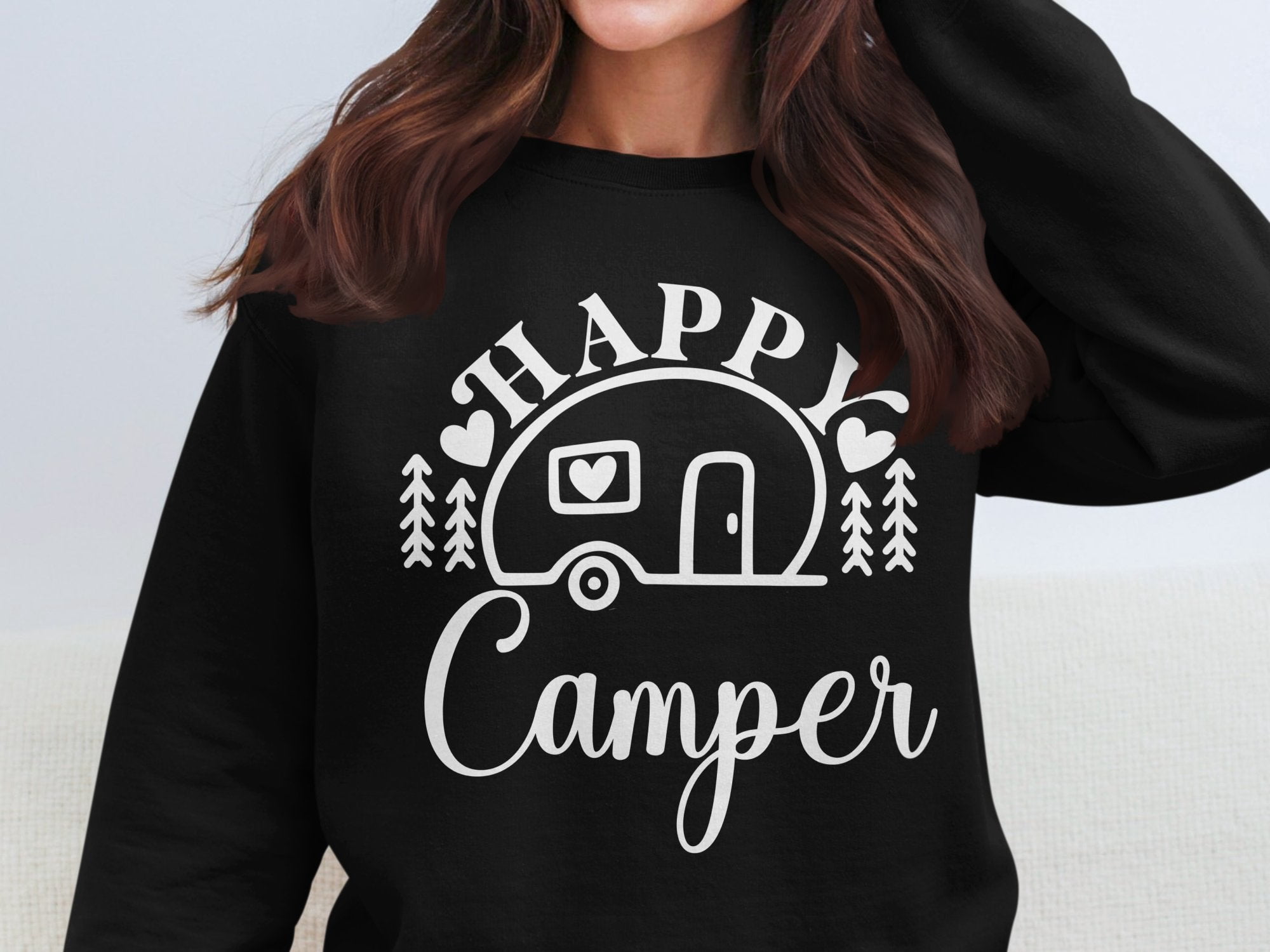 Happy Camper Sweatshirt, Cute Camping Pullover, Outdoor Adventure ...
