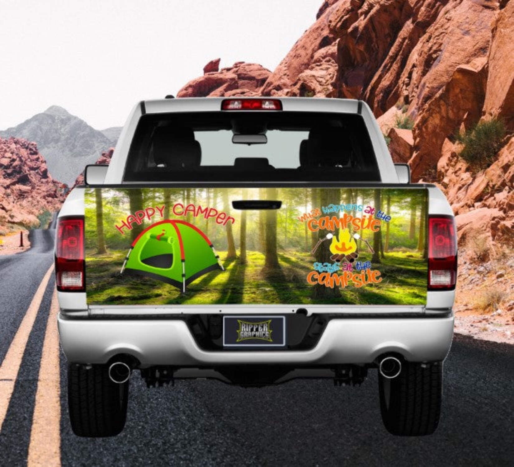 Happy Camper Tailgate Wrap Vinyl Graphic Decal Sticker - Walmart.com