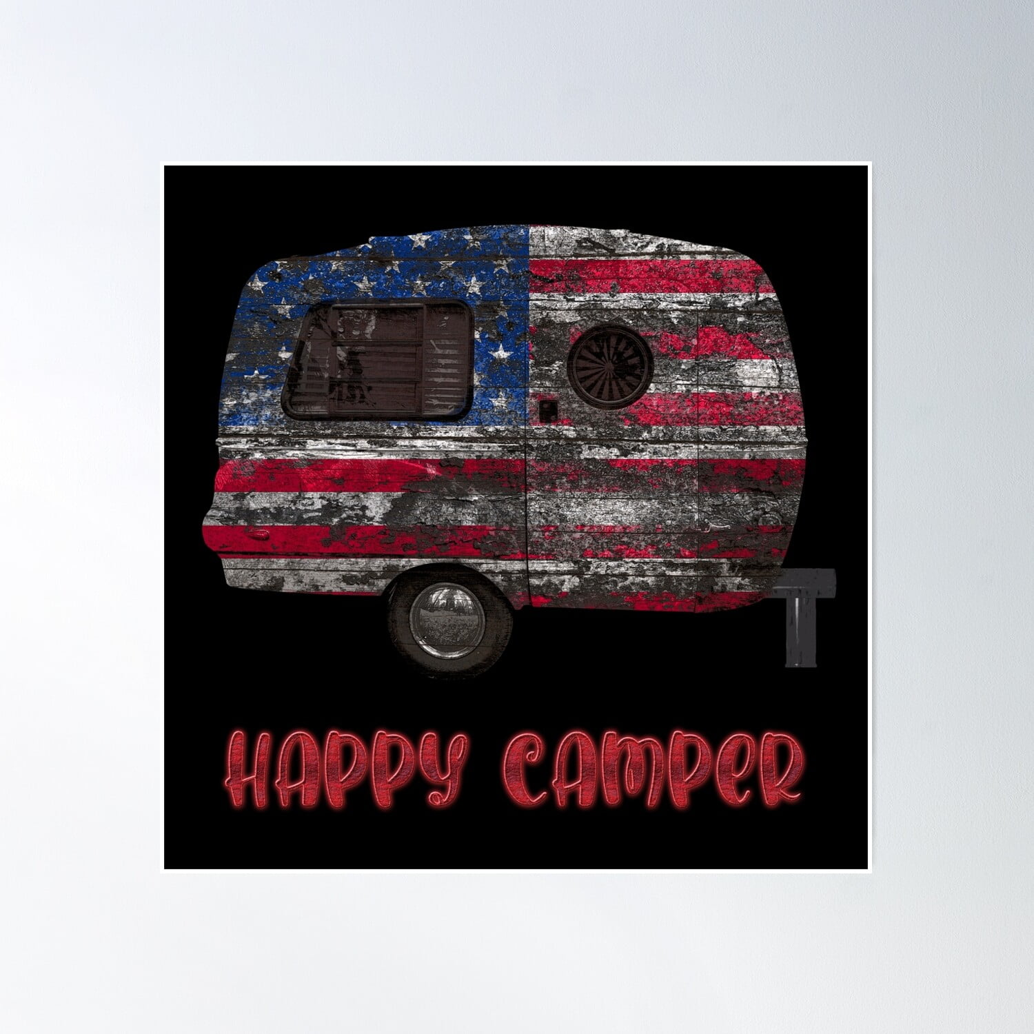 Happy Camper Vintage Caravan Poster Wall Art, Modern Wall Decor, 16x16 ...