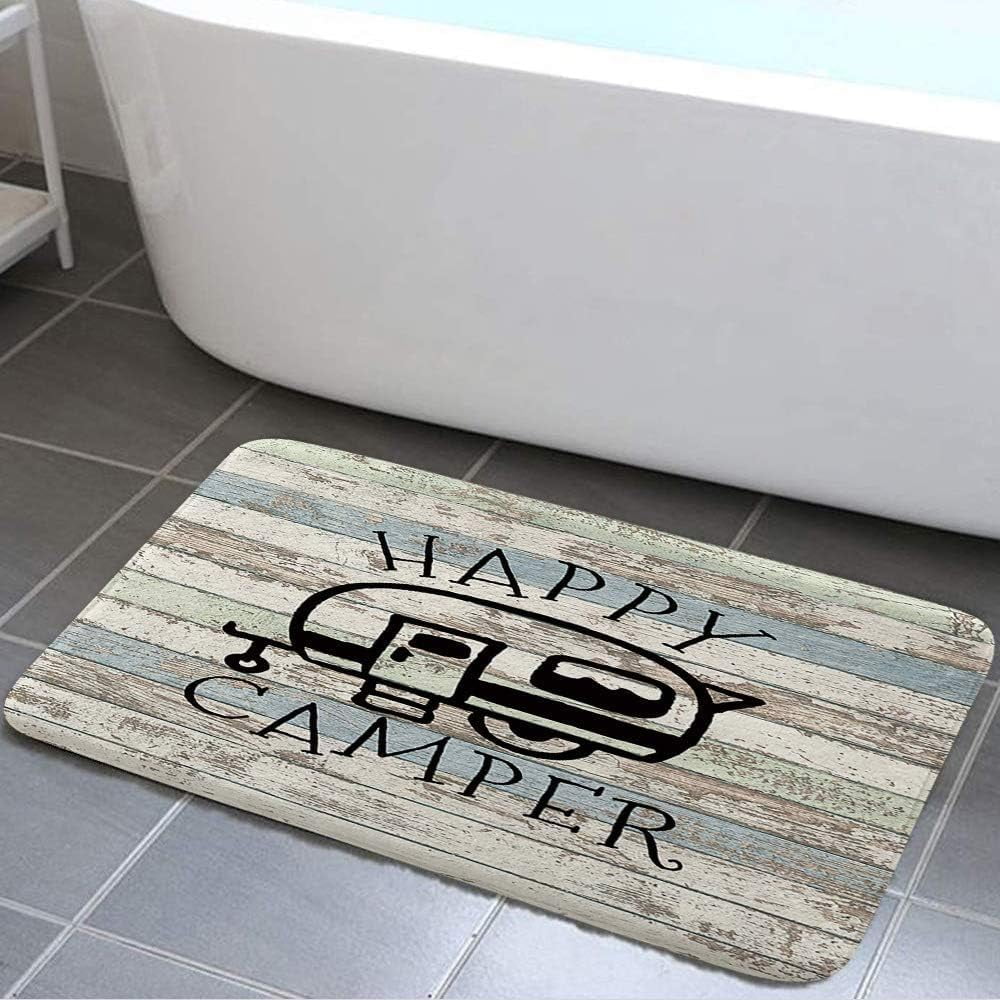 Happy Campers Bath Mat, Non Slip Bathtub Rug Retro Rustic Wood Neutral ...