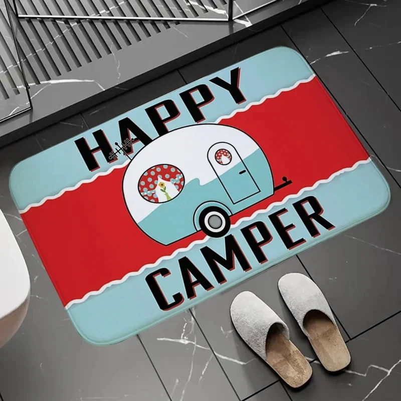 Happy Campers Entrance Door Mat Cartoon Camper Van Carpet Camping Theme ...