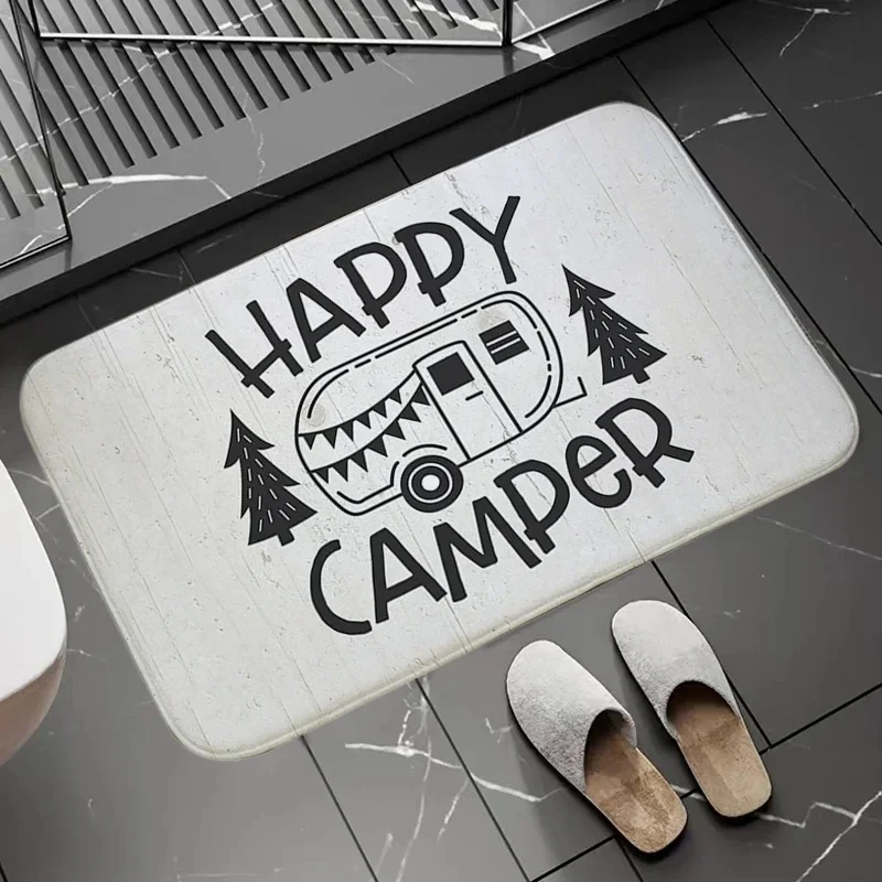Happy Campers Entrance Door Mat Cartoon Camper Van Carpet Camping Theme ...