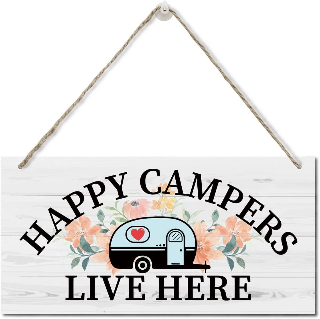 Happy Campers Live Here Decor Wood Plaque Sign Wall Hanging, Camper ...