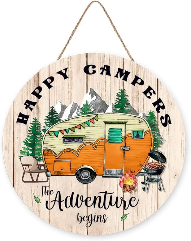 Happy Campers Sign Round Wood Sign For Front Door Farmhouse Home ...