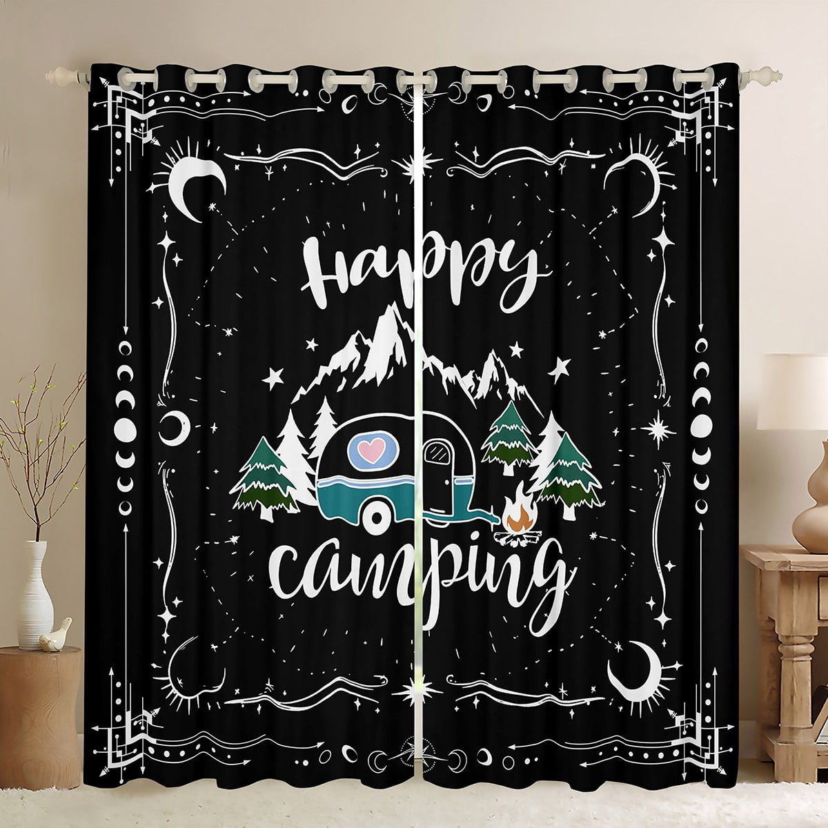 Happy Camping 30%-50% Blackout Curtains RV Camper Curtains, Psychedelic ...