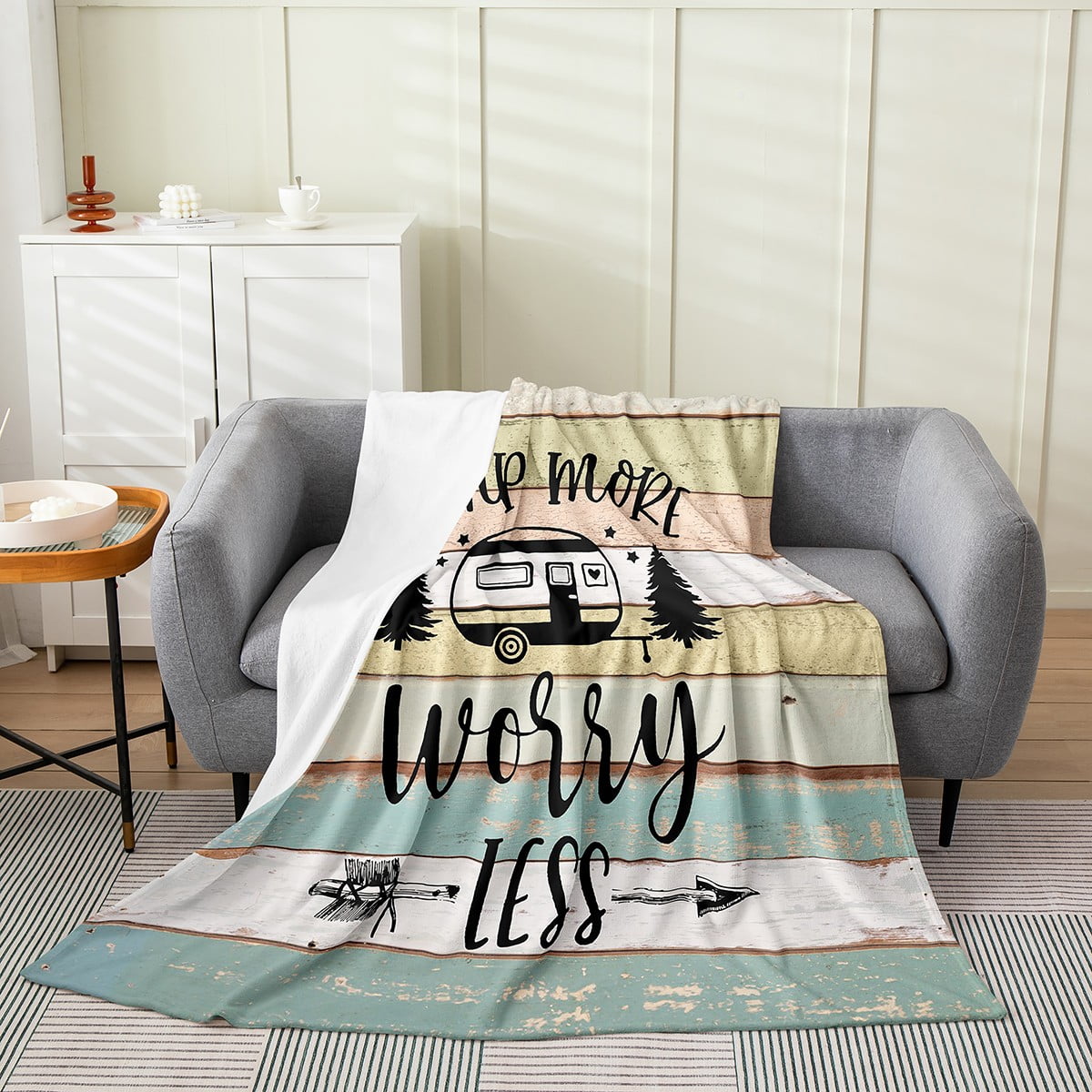Happy Camping Bed Blanket,Camper Throw Blanket for Travel Trailers,RV ...