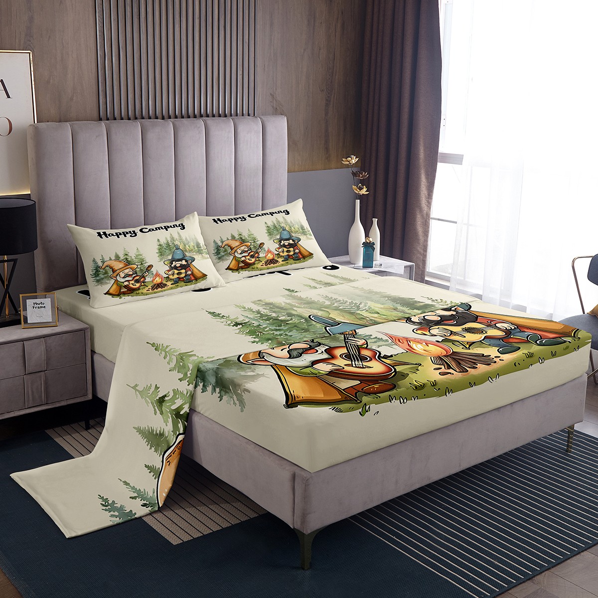 Happy Camping Bed Sheets Set Full for Travel Trailers,Rustic Camper ...