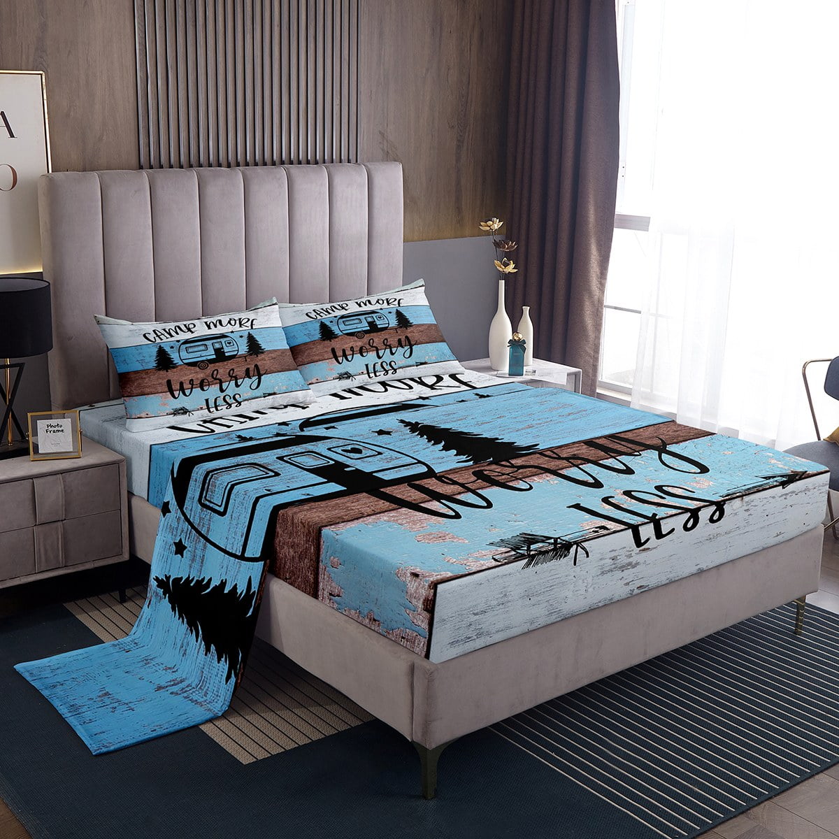 Happy Camping Bed Sheets,Camper Sheet Set,RV Camping Car Fitted Sheet ...