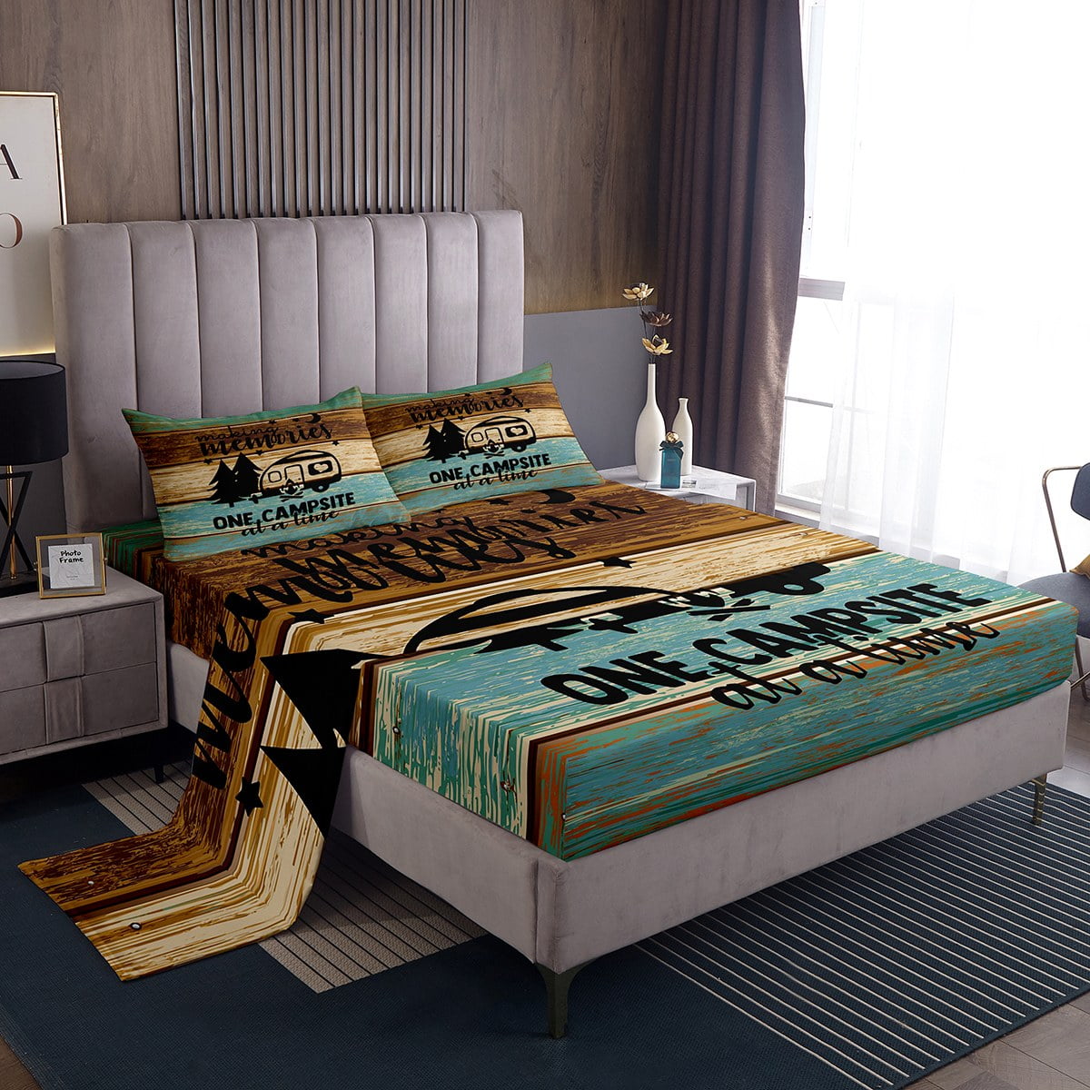 Happy Camping Bed Sheets,Camper Sheet Set,RV Camping Car Fitted Sheet ...