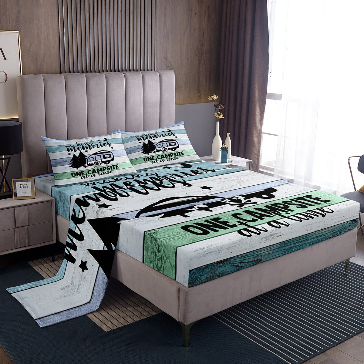 Happy Camping Bed Sheets ,Camper Sheet Set,RV Camping Car Fitted Sheet ...