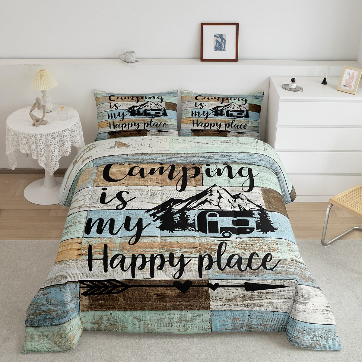 Happy Camping Bedding ,Camper Comforter Set for Travel Trailers,RV ...