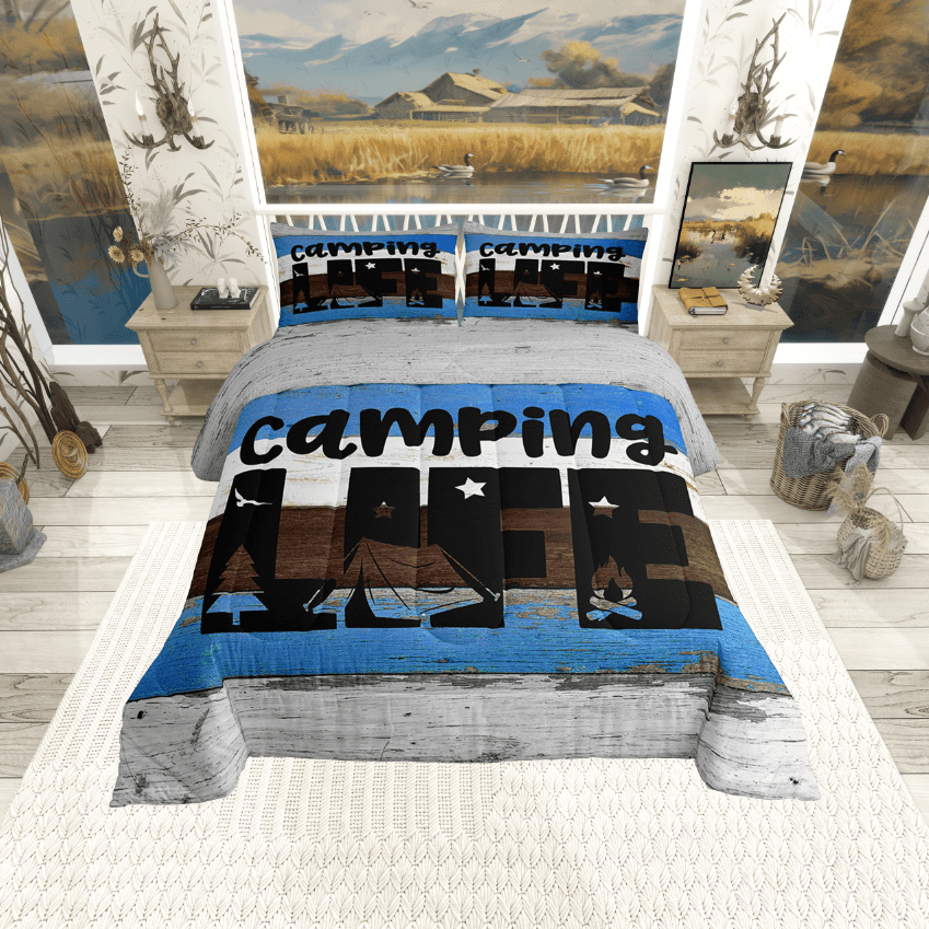 Happy Camping Bedding Camping Tent Campfire Comforter Set Teens Adults ...