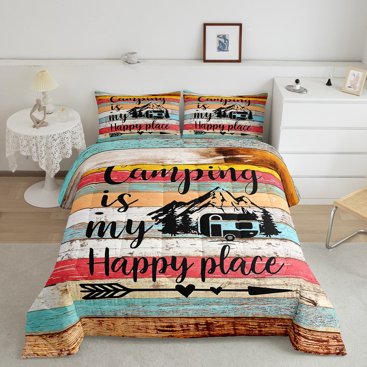 Happy Camping Bedding ,Camper Comforter Set for Travel Trailers,RV ...