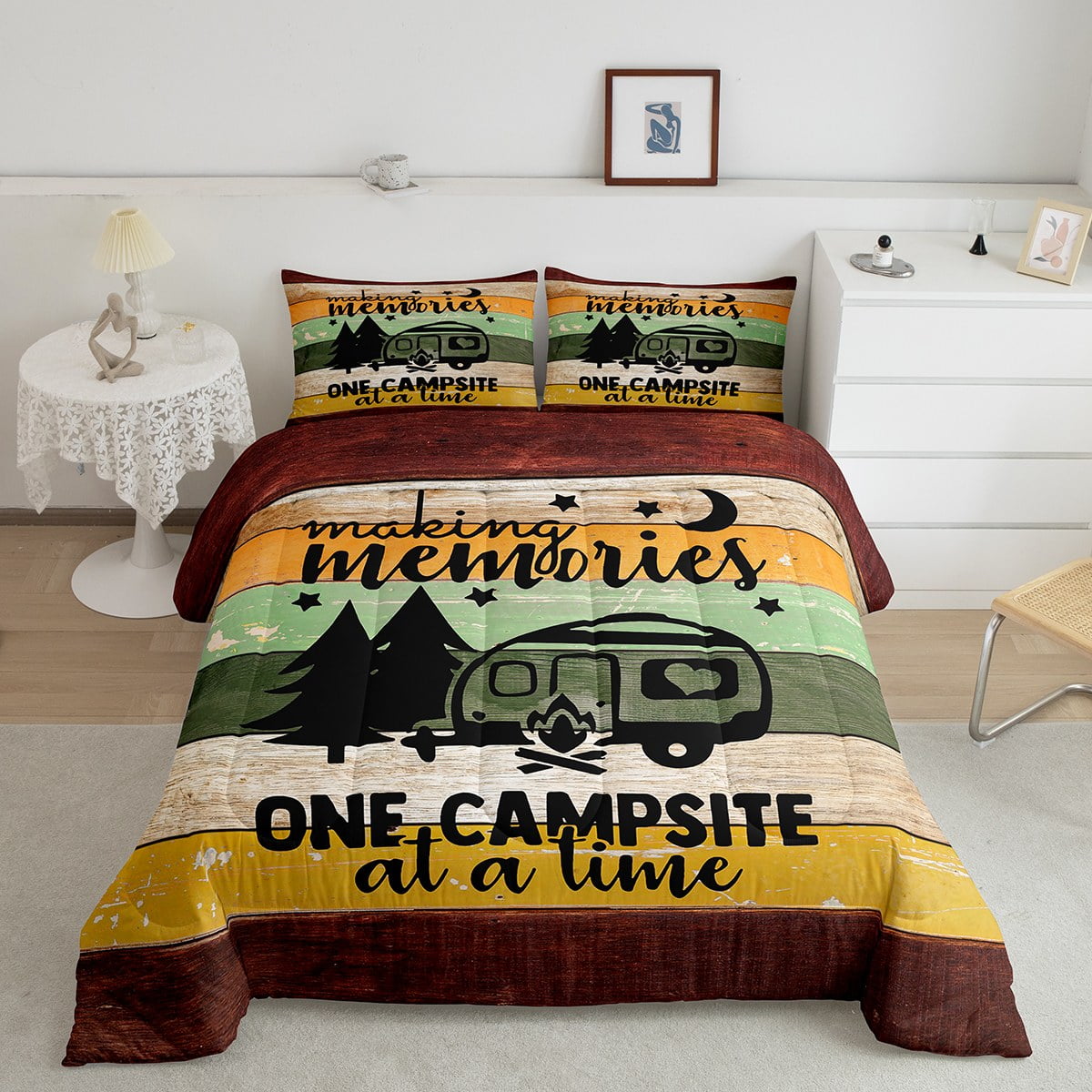 Happy Camping Bedding for Girls,Camper Comforter Set for Travel ...