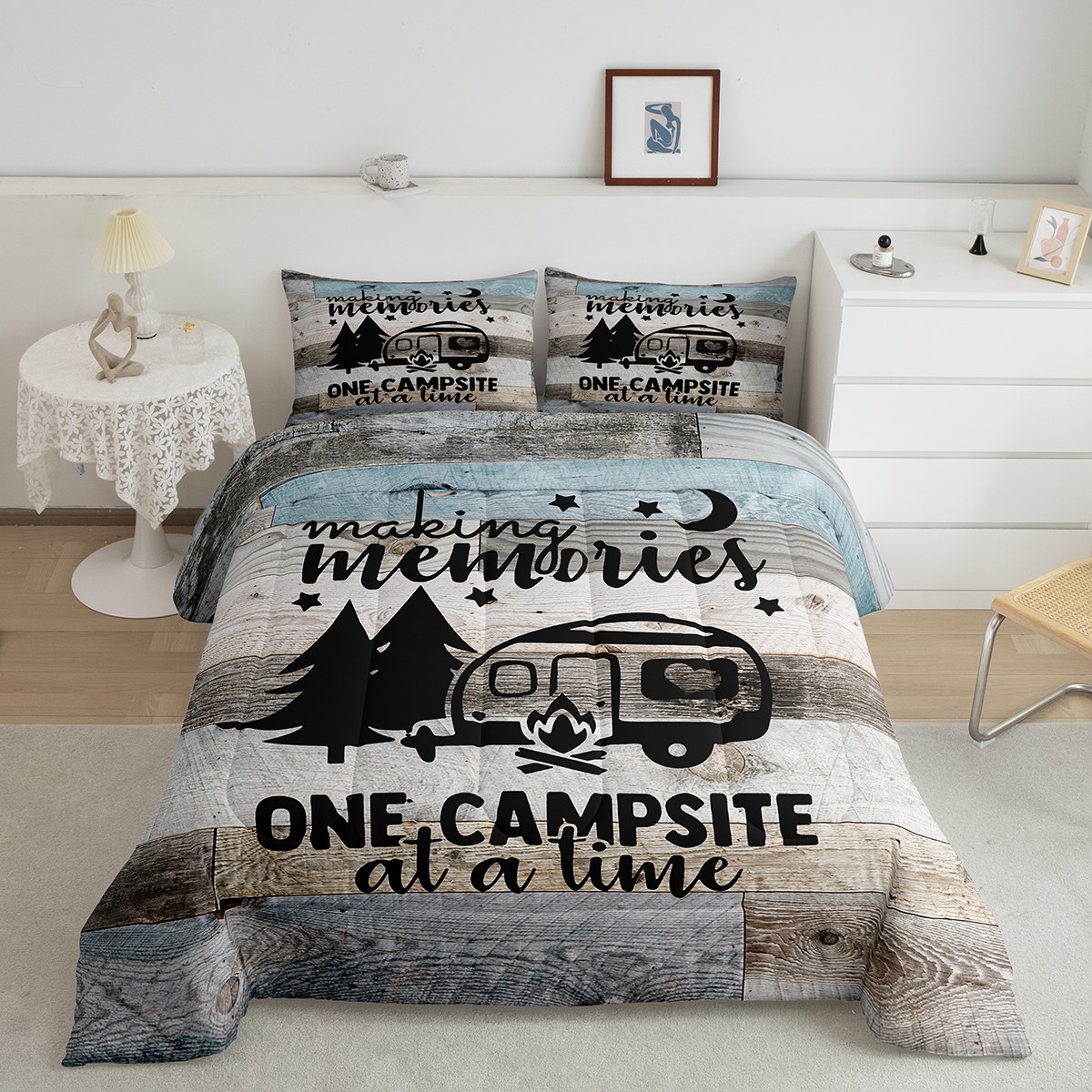 Happy Camping Bedding,Camper Comforter Set for Travel Trailers,RV ...