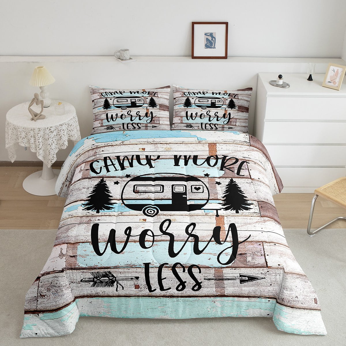 Happy Camping Bedding ,Camper Comforter Set for Travel Trailers,RV ...