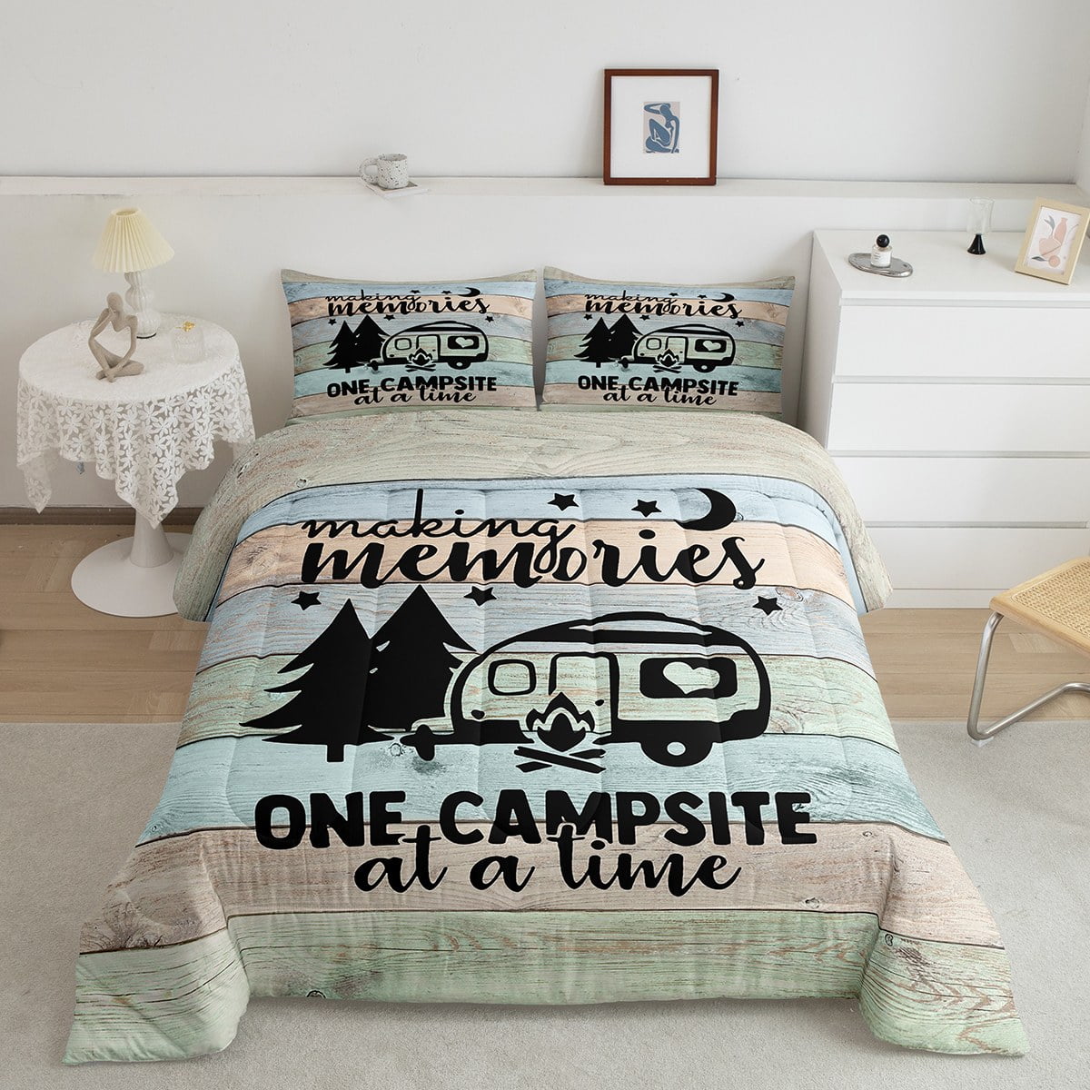 Happy Camping Bedding,Camper Comforter Set for Travel Trailers,RV ...