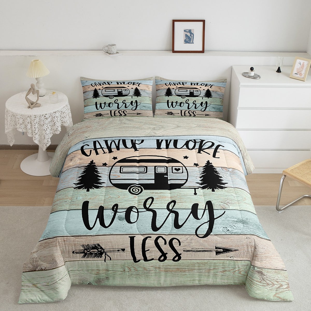 Happy Camping Bedding ,Camper Comforter Set for Travel Trailers,RV ...