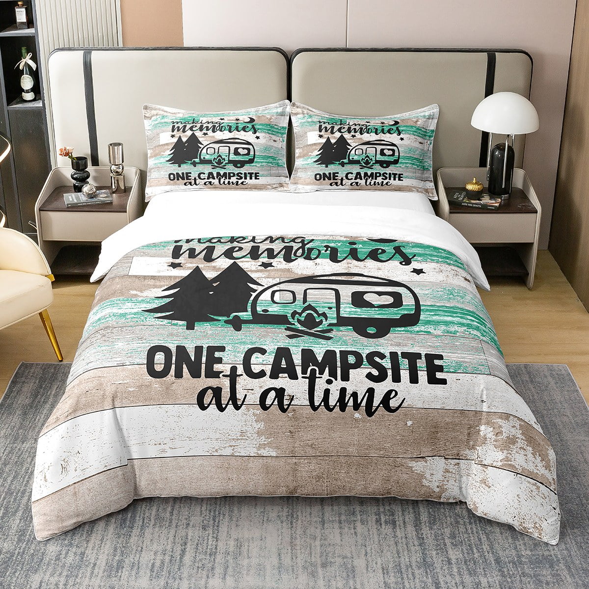 Happy Camping Bedding Set,Camper 100% Cotton Duvet Cover for Travel ...