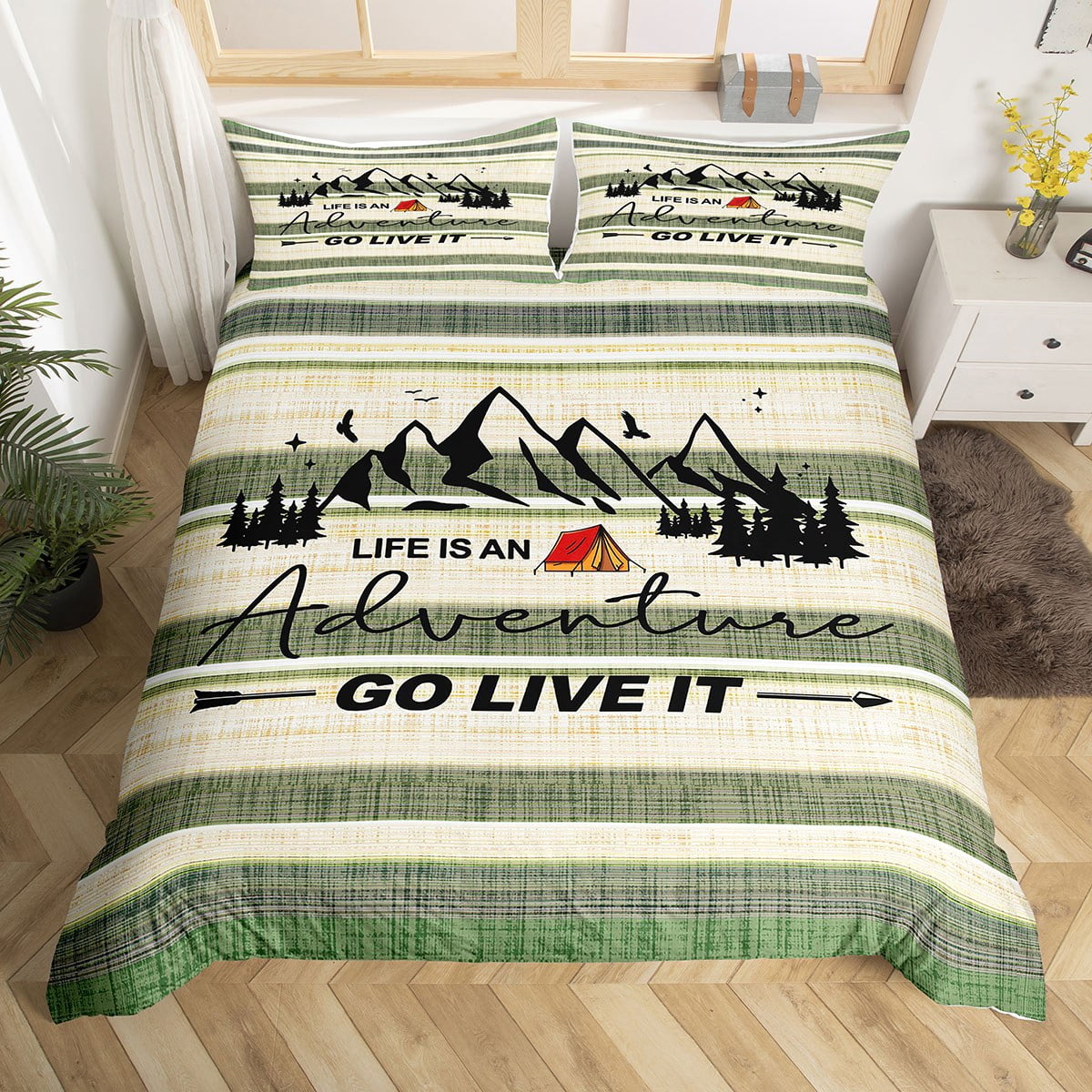 Happy Camping Bedding Set Full, Rv Camper Decor Comforter Cover 3Pcs ...