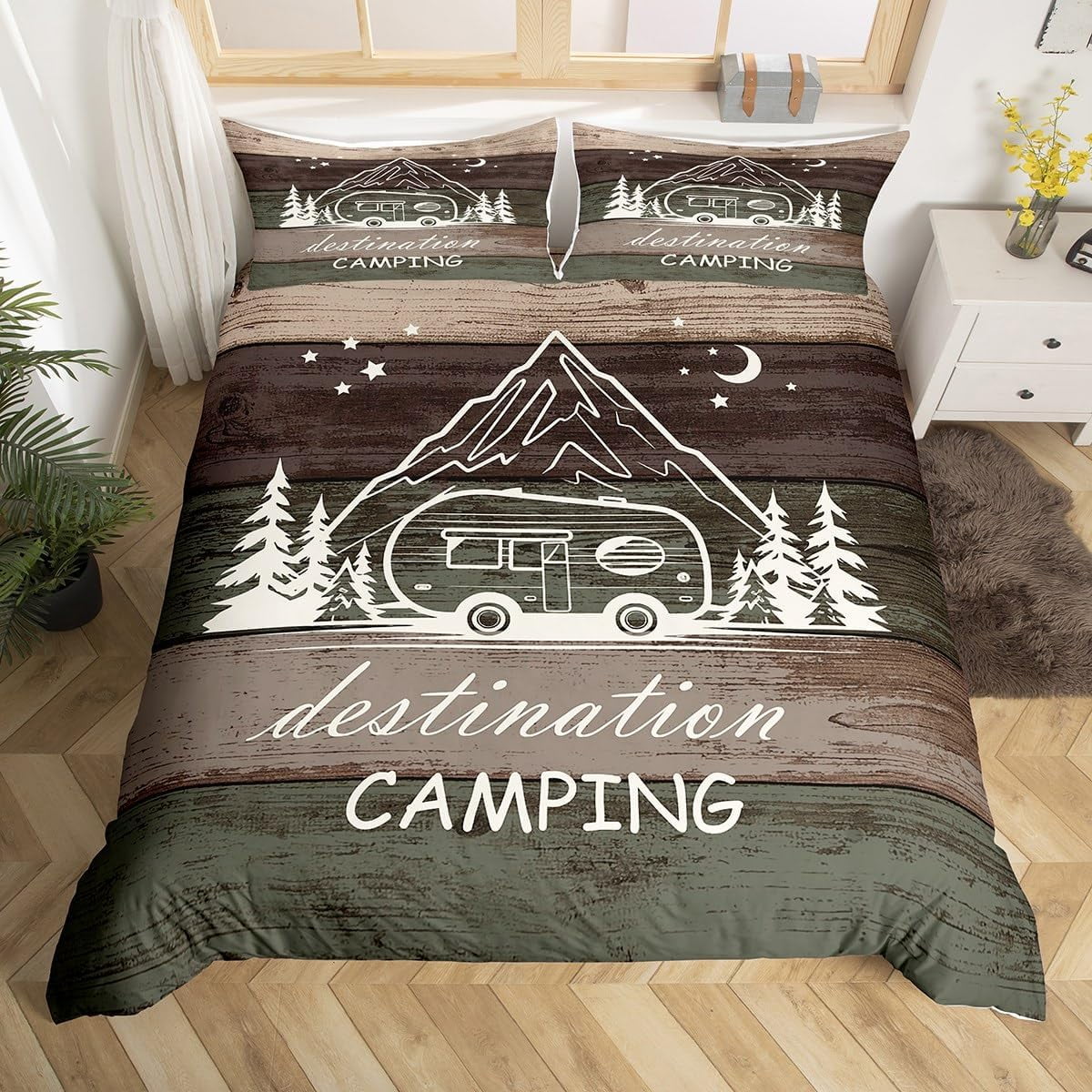Happy Camping Bedding Set,Rustic Farmhouse Duvet Cover for Kids Teens ...