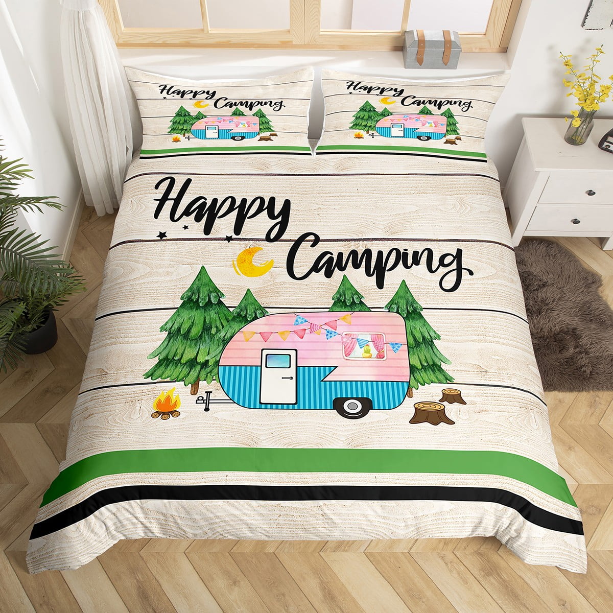 Happy Camping Bedding Set Twin Camper Duvet Cover 2 Pcs, Rustic ...