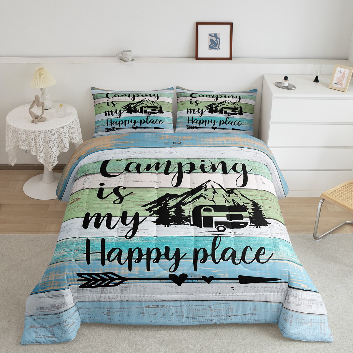 Happy Camping Bedding for Teen Girls,Camper Comforter Set for Travel ...