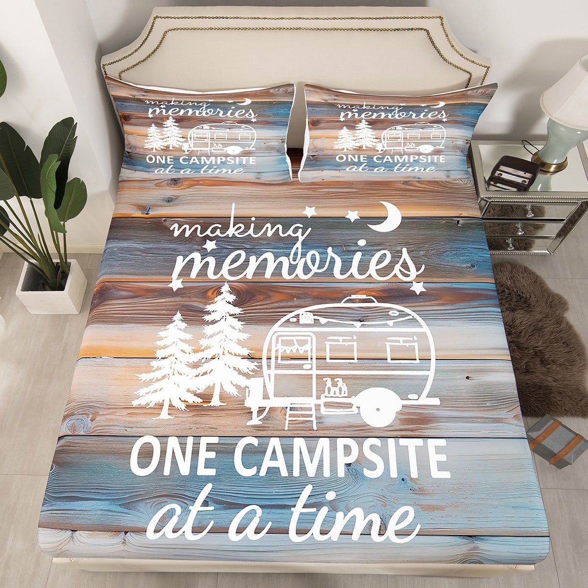 Happy Camping Bedding Set,Camper Fitted Sheet,RV Camping Car Bed Sheets ...