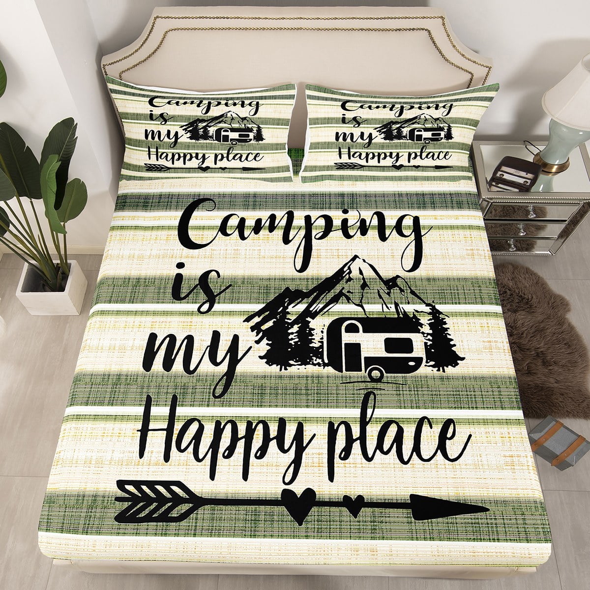 Happy Camping Bedding Set,Camper Fitted Sheet,RV Camping Car Bed Sheets ...