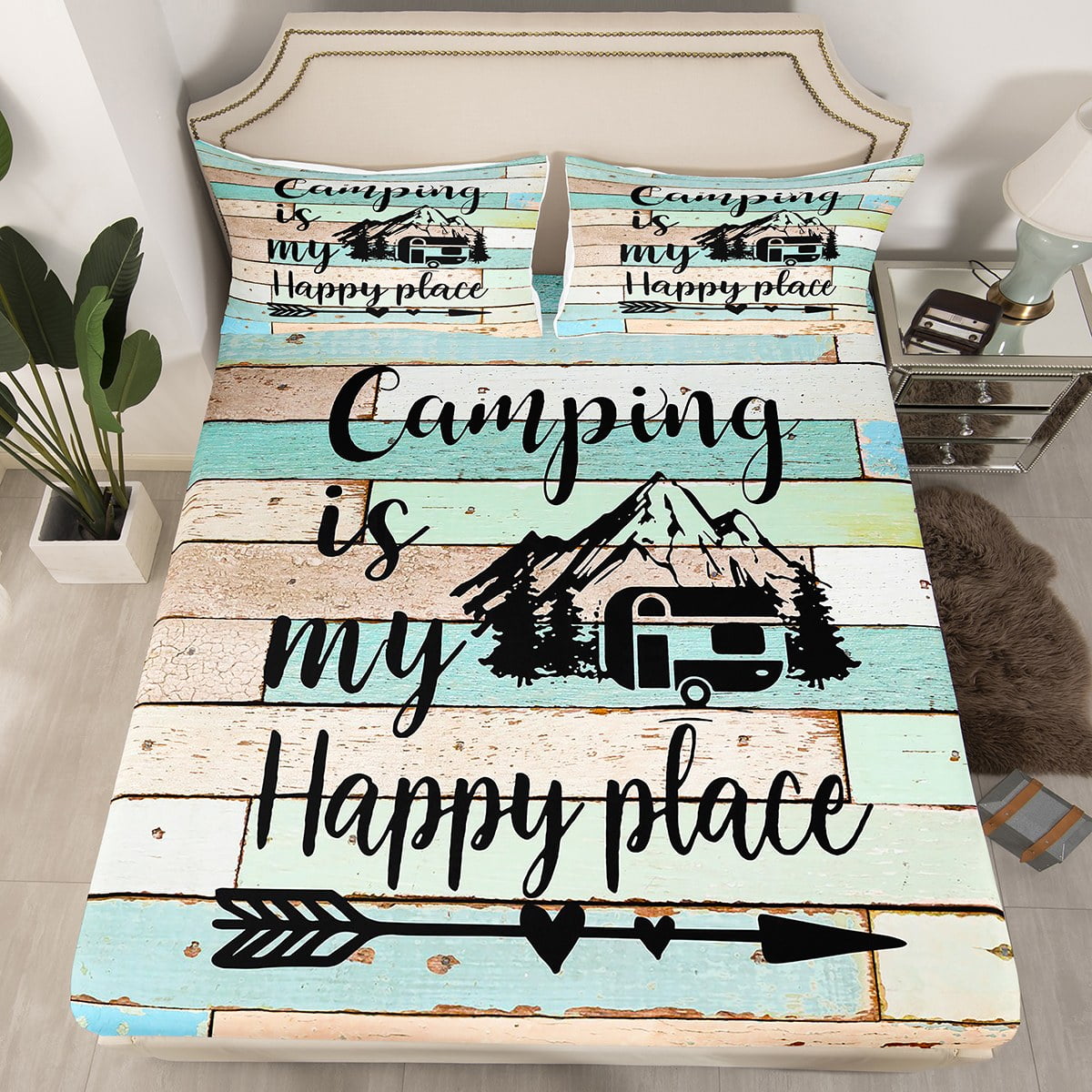 Happy Camping Bedding Set for Kids,Camper Fitted Sheet,RV Camping Car ...