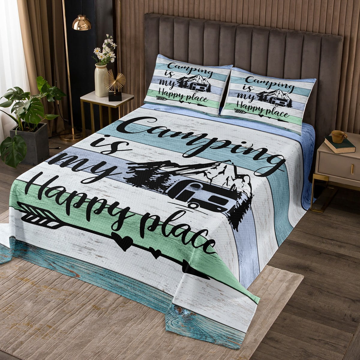 Happy Camping Bedspread Set,Camper Quilt Set for Travel Trailers,RV ...