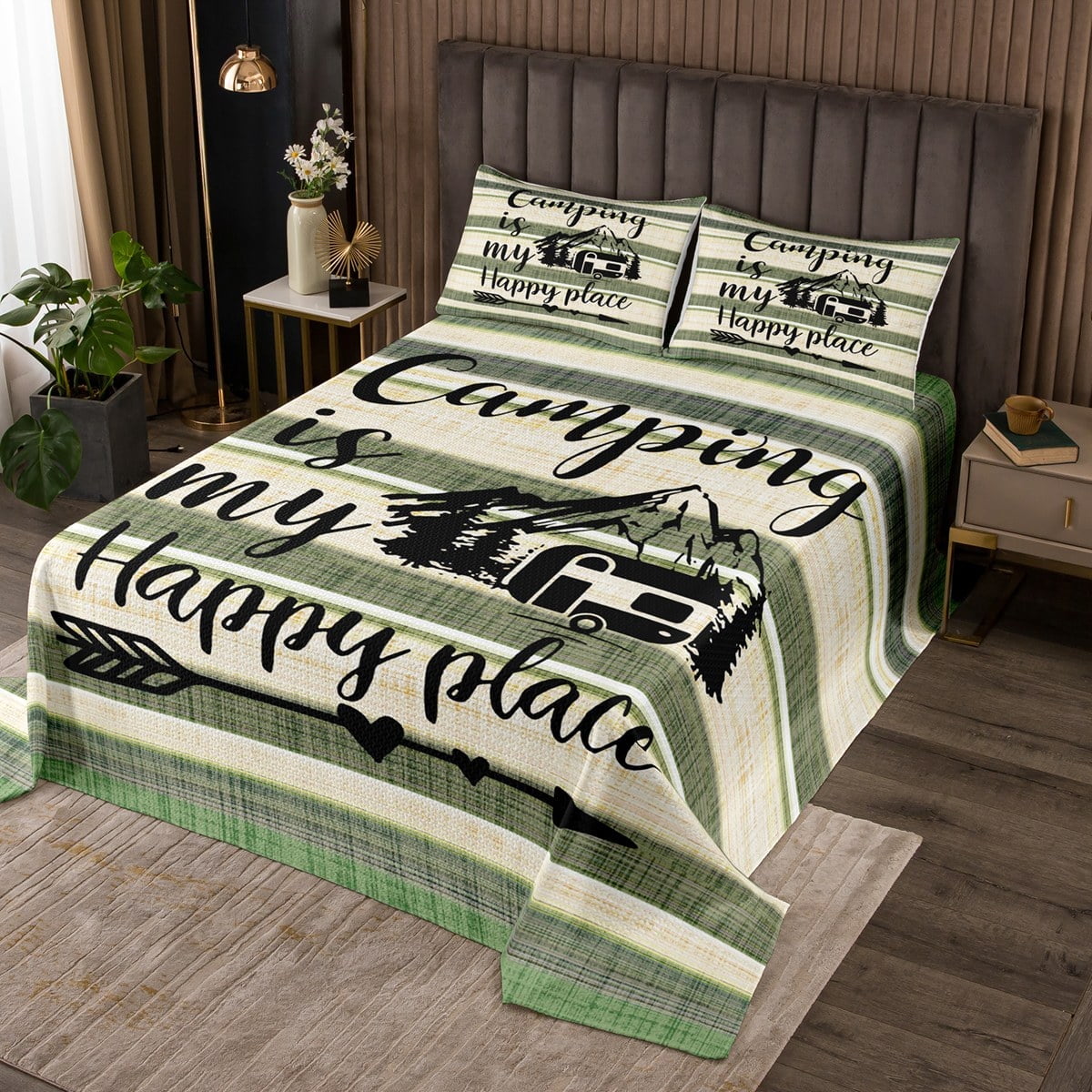 Happy Camping Bedspread Set for Girls,Camper Quilt Set,RV Camping Car ...