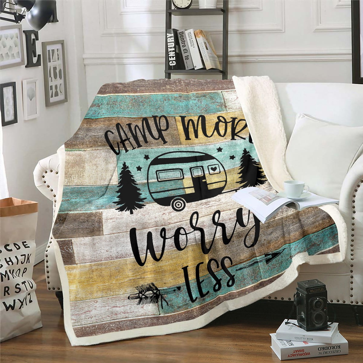 Happy Camping Blanket,Camper Throw Blanket for Travel Trailers,RV ...