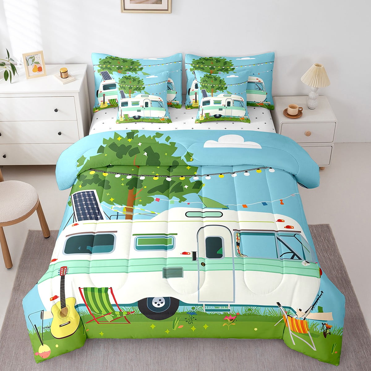 Happy Camping Camper Decor Bed in a Bag Queen Comforter Set 7 Piece ...