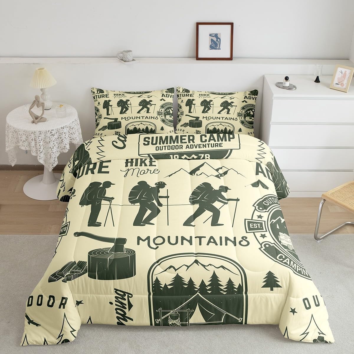 Happy Camping Comforter Set for Cabin Jungle Mountain Bedding Camper ...