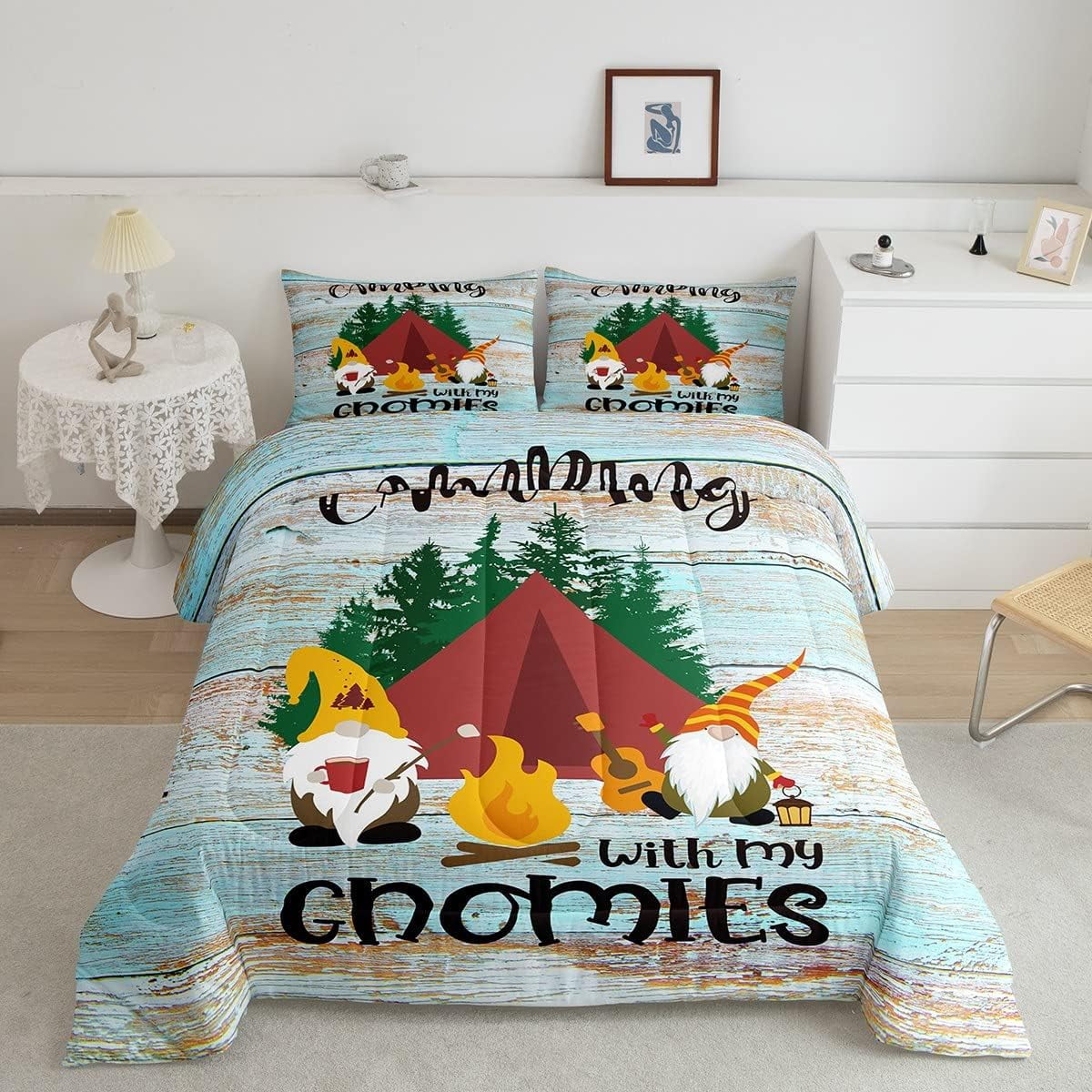 Happy Camping Comforter Set Twin Lake House Decor Bedding Set for Cabin ...