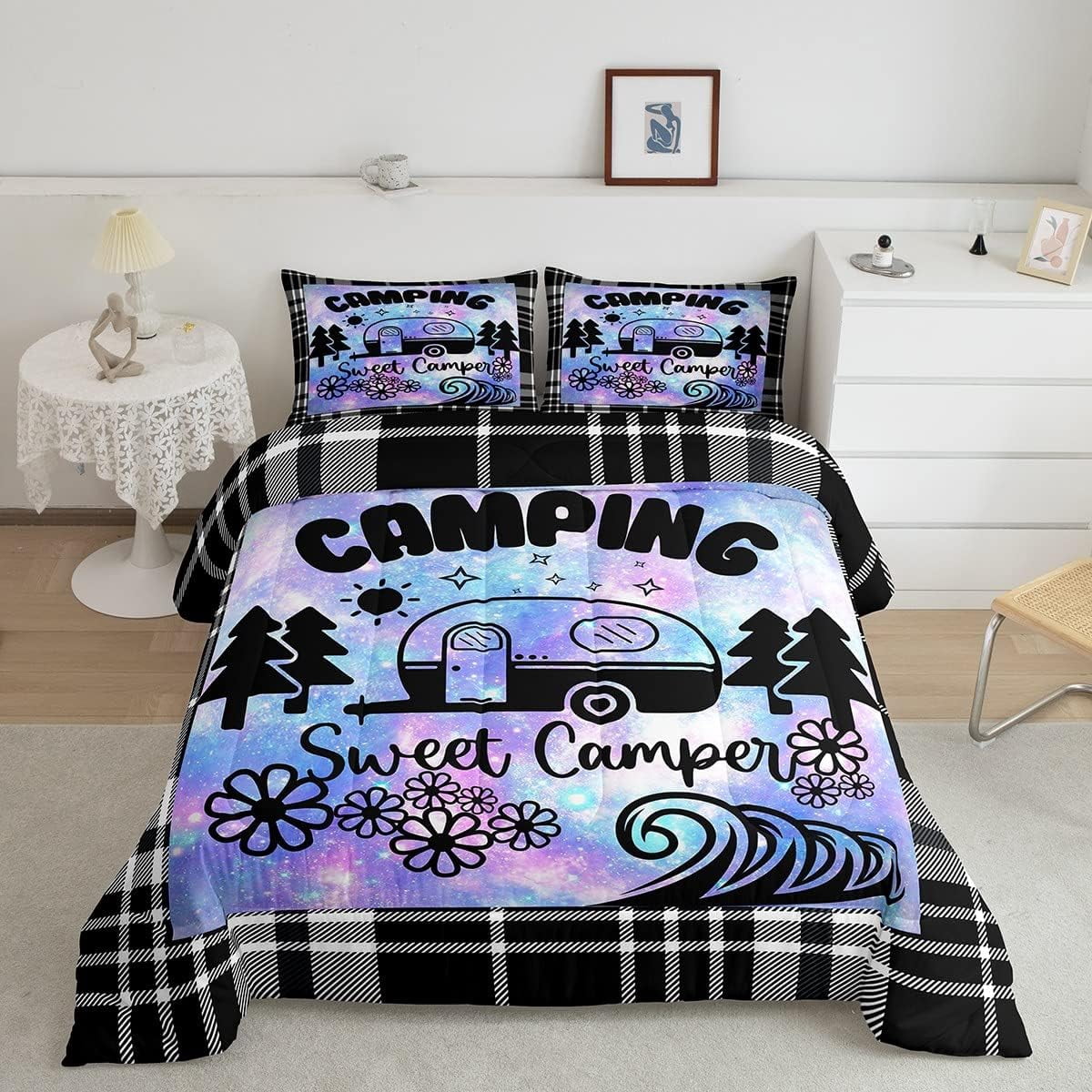 Happy Camping Comforter Set Twin Lake House Decor Bedding Set for Cabin ...