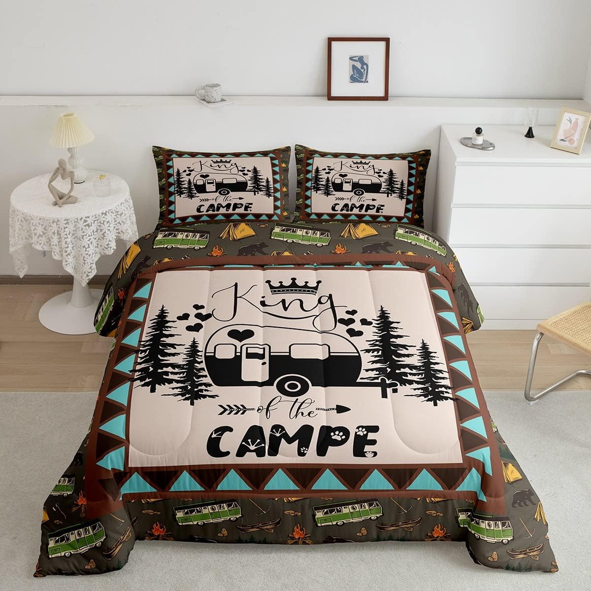 Happy Camping Comforter Set Twin Lake House Decor Bedding Set for Cabin ...