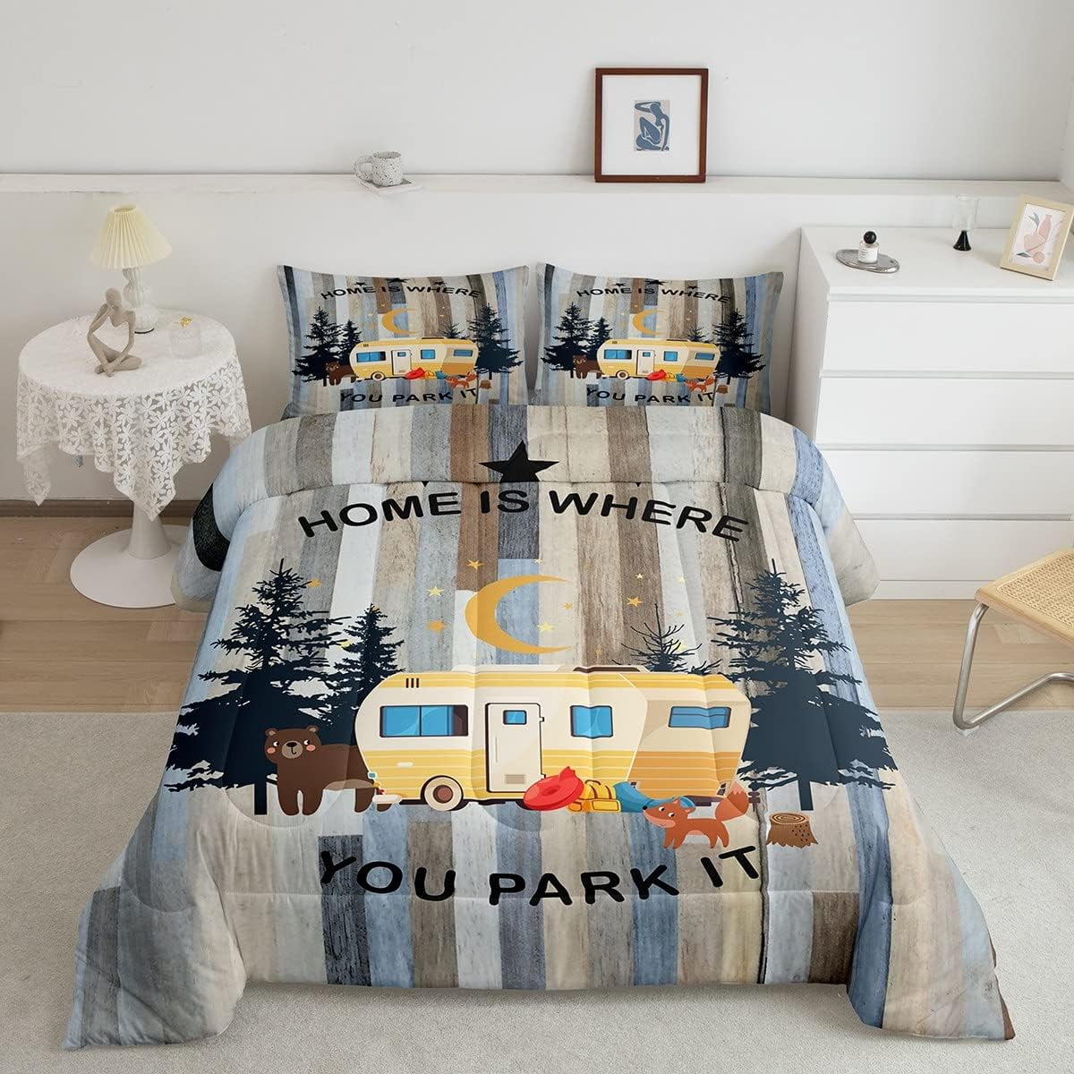 Happy Camping Comforter Set Twin Lake House Decor Bedding Set for Cabin ...