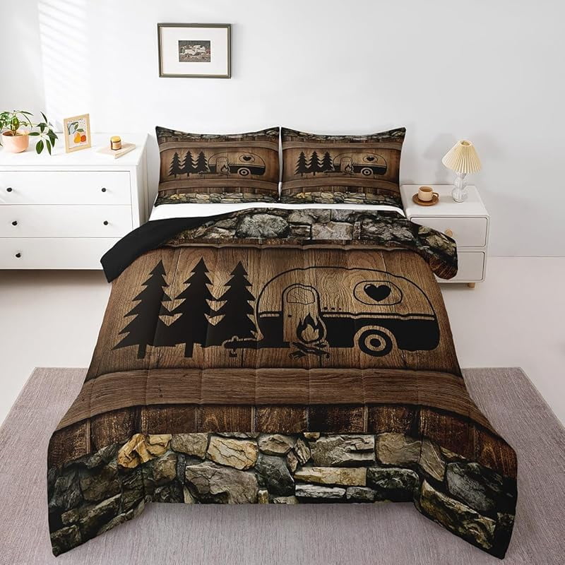 Happy Camping Comforters Set Twin Size, Rv Camper Quilt for Kids Teens ...