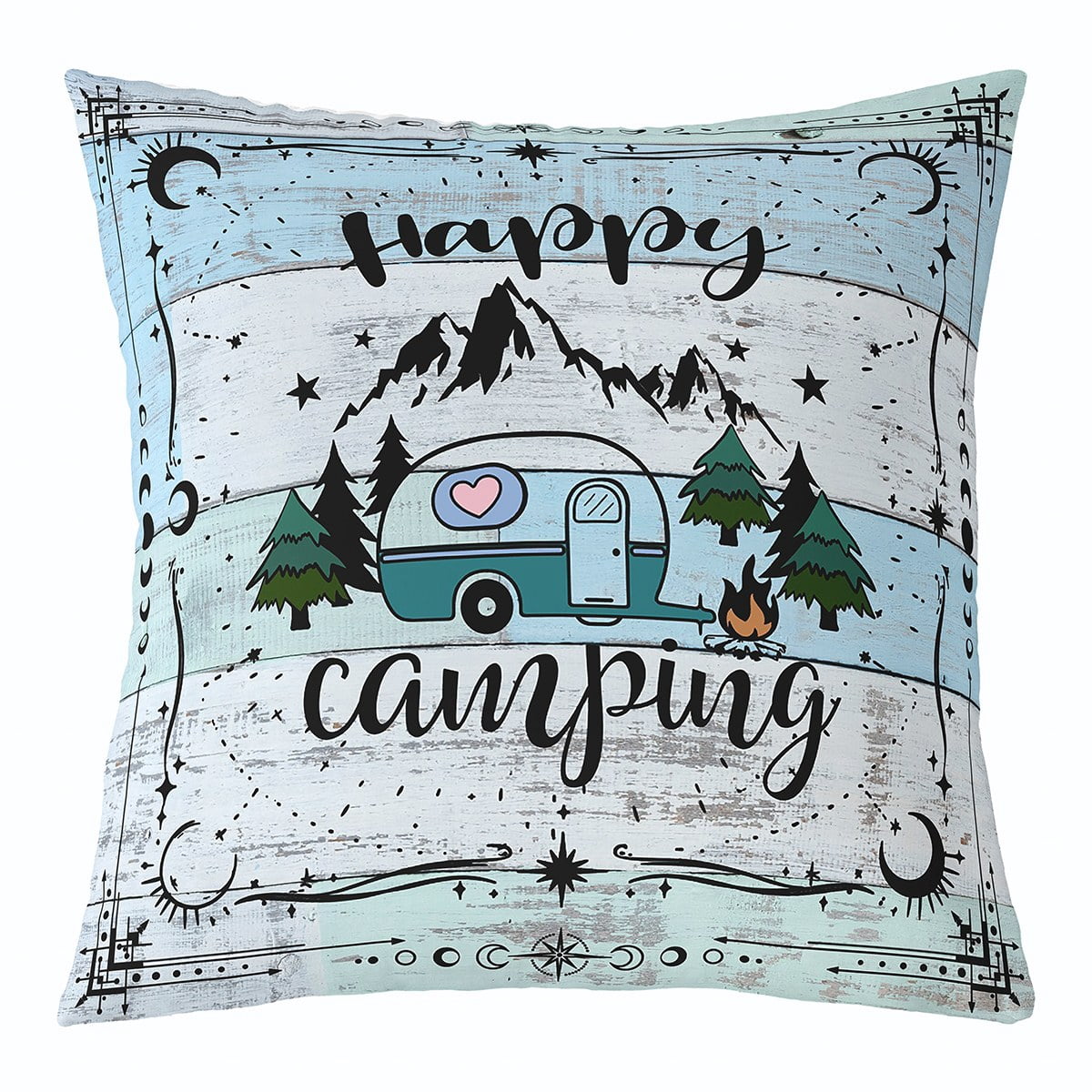 Happy Camping Cushion Cover 24x24 Inch,cartoon RV Vehicles Pillow Cover ...