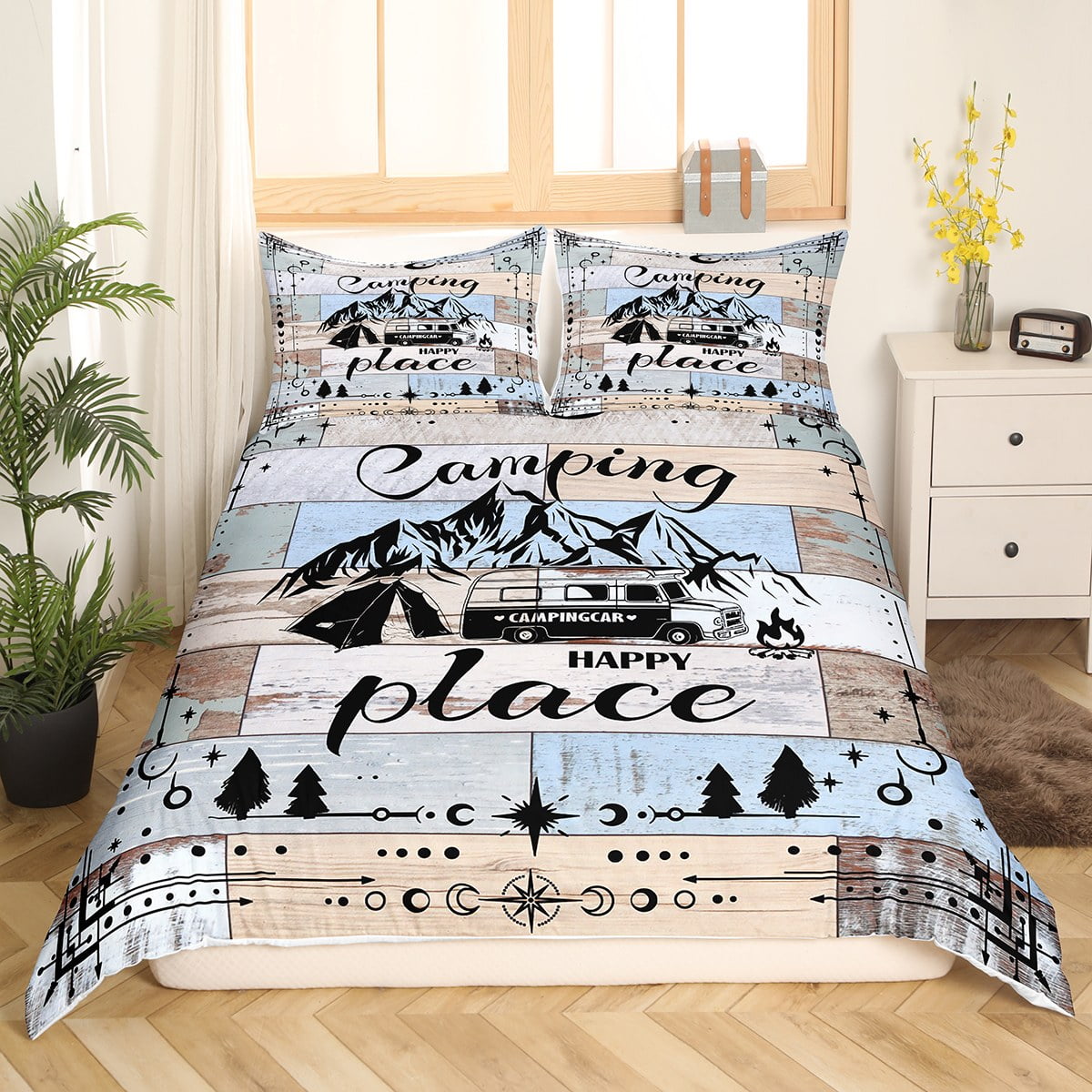 Happy Camping Decor Comforter Cover,Rv Camper Bedding Set King Size ...