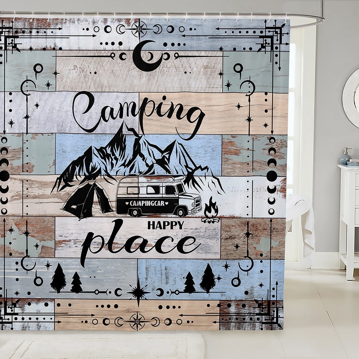 Happy Camping Decor Shower Curtain,Rv Camper Bathroom Shower Curtain ...
