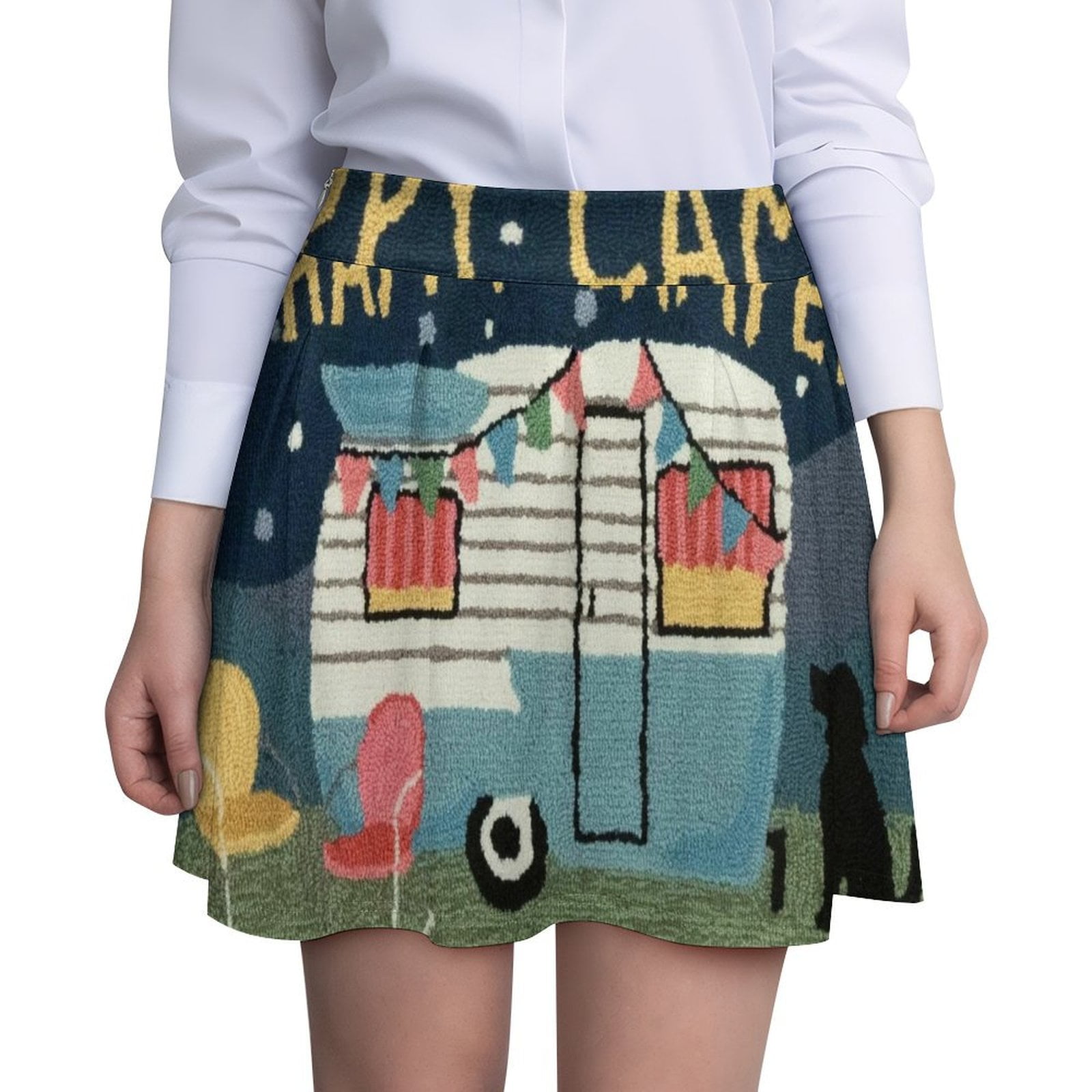 Happy Camping Dog Women's Casual Mini Skirt Invisible Zipper Summer ...