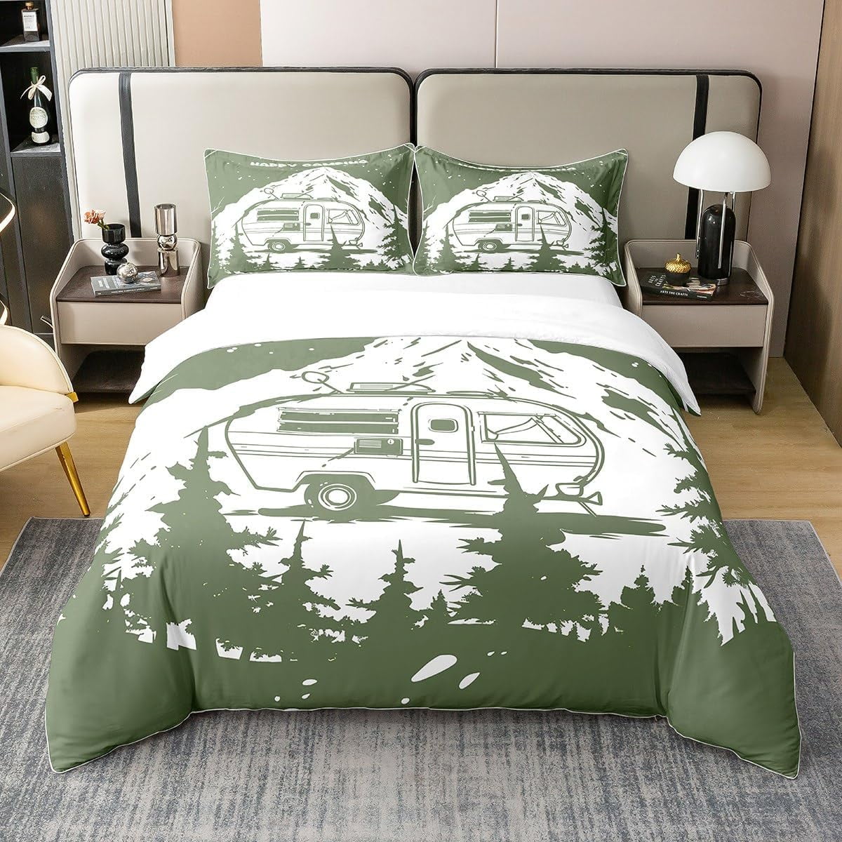 Happy Camping Duvet Cover Camper Rv Car Bedding Set Branches Tree ...