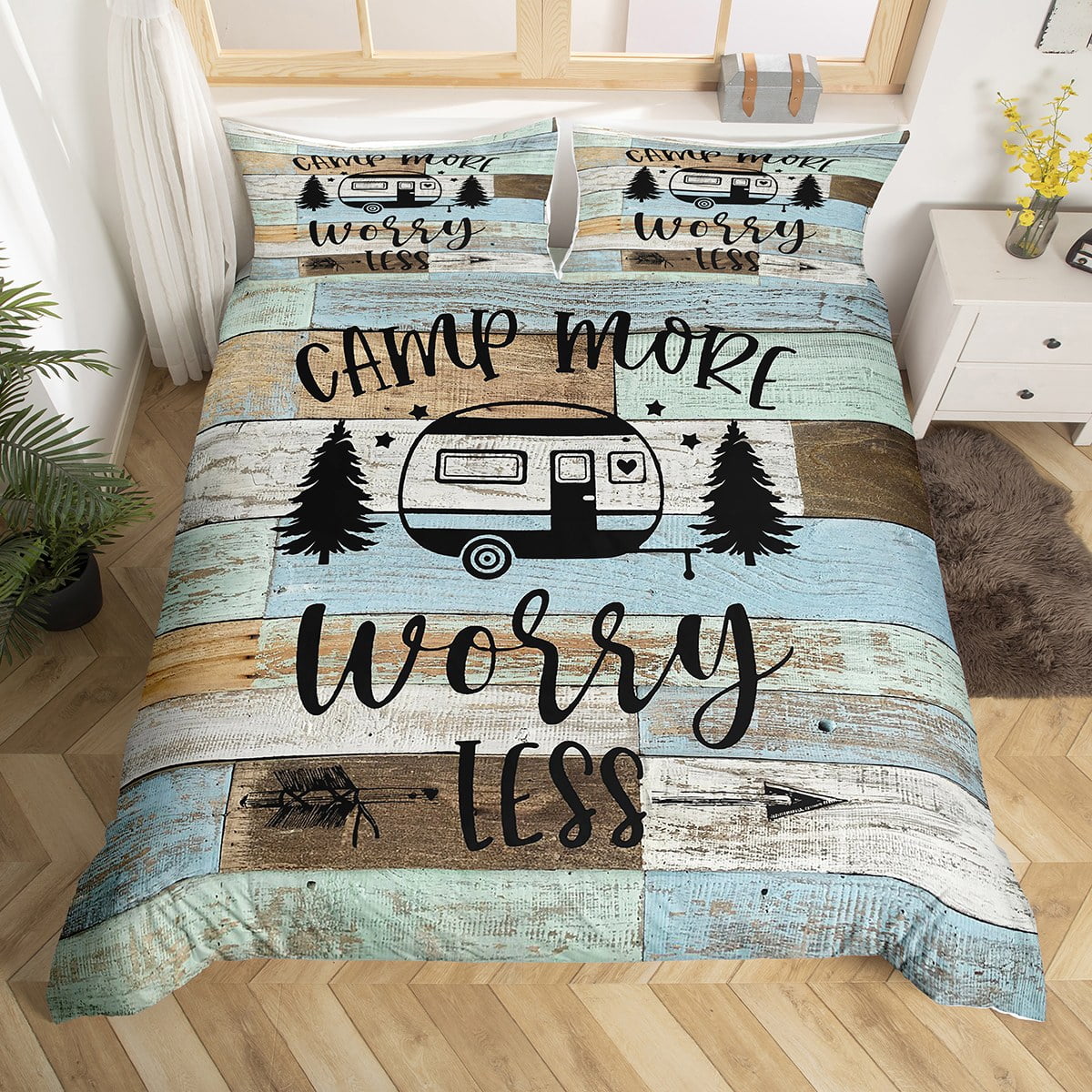 Happy Camping Duvet Cover ,Camper Bedding Set,RV Camping Car Comforter ...