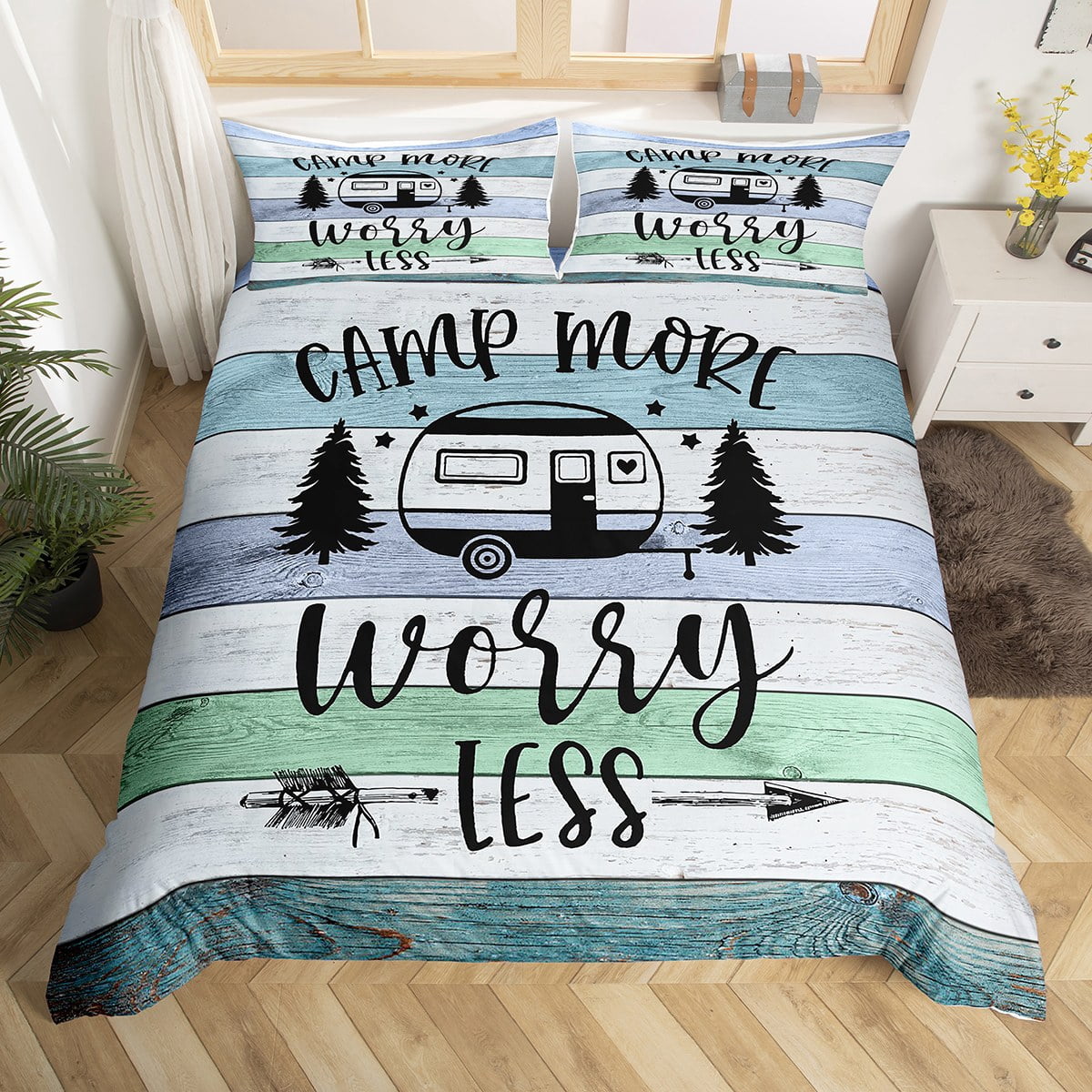 Happy Camping Duvet Cover for Girls,Camper Bedding Set,RV Camping Car ...