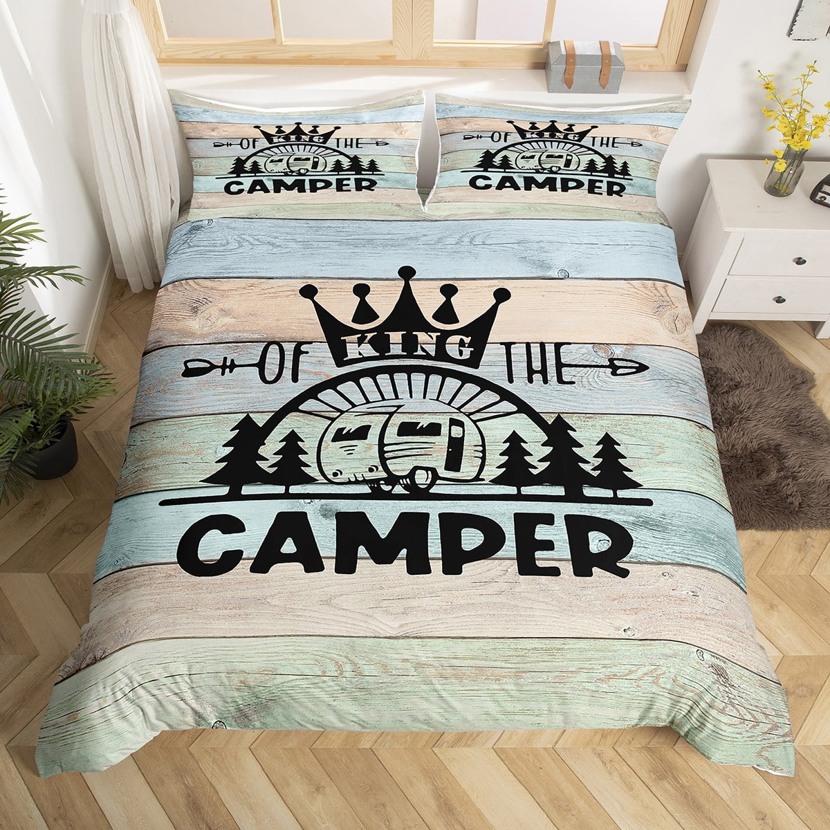 Happy Camping Duvet Cover ,Camper Bedding Set,RV Camping Car Comforter ...